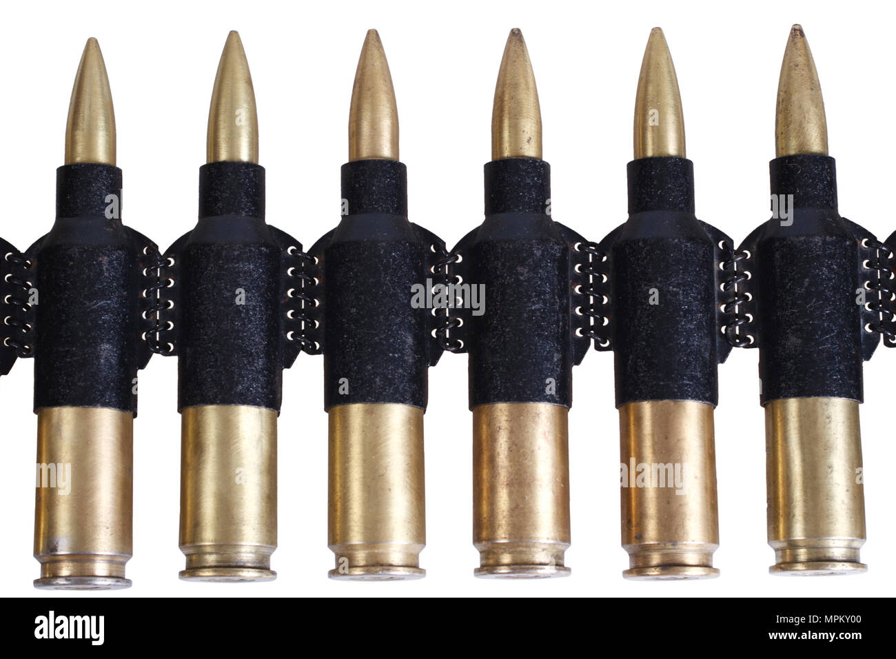 chain of 14.5 mm cartridges on white background Stock Photo - Alamy