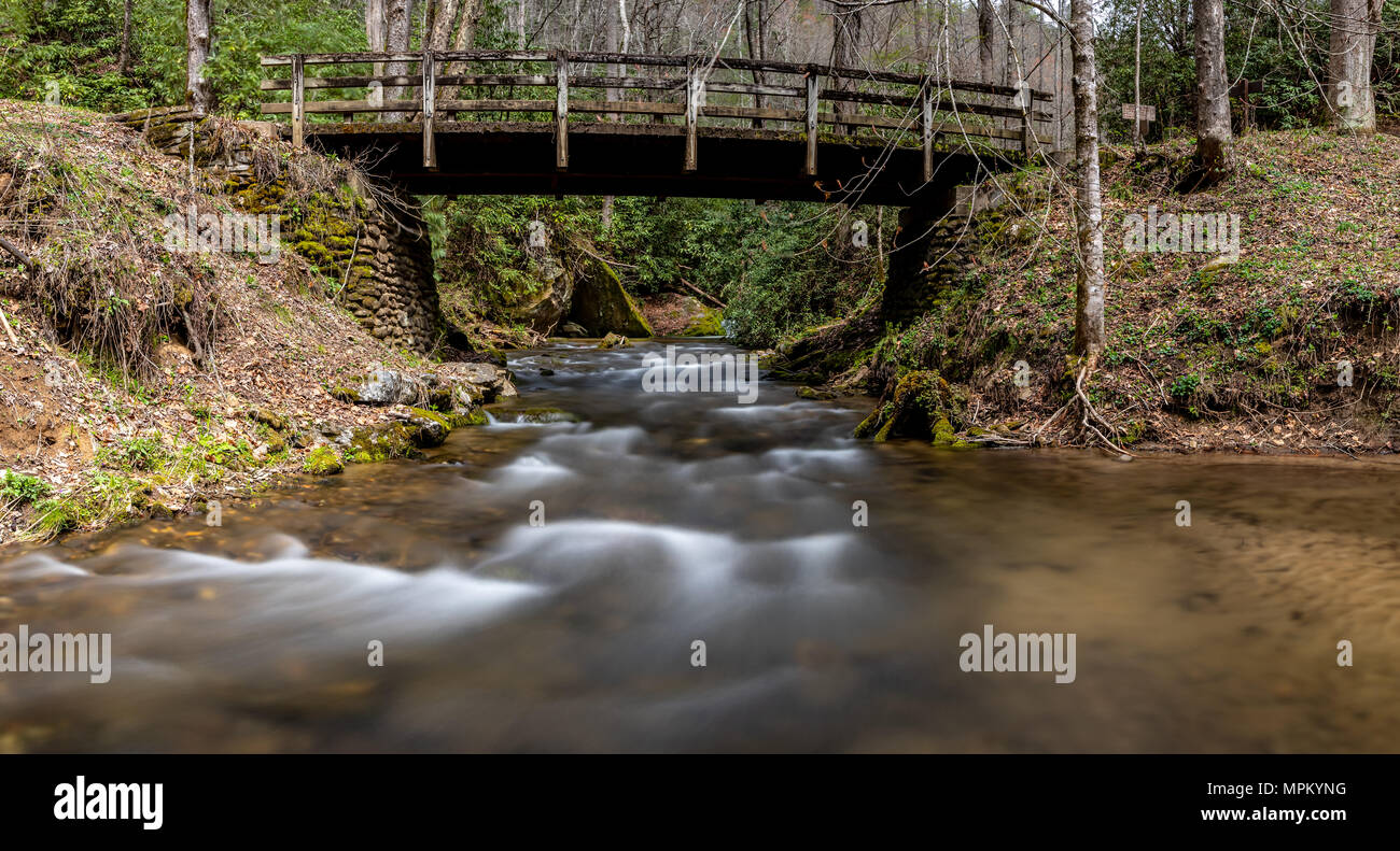 Early Spring Creek Flows Under Bridge in Smokies Stock Photo - Alamy
