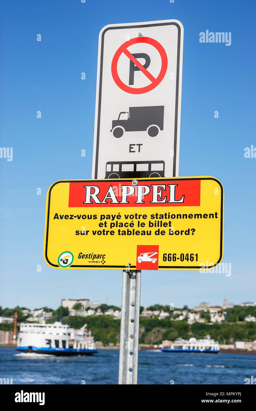 Quebec Canada,St. Lawrence River,Old Port,auto ferry parking lot sign ...