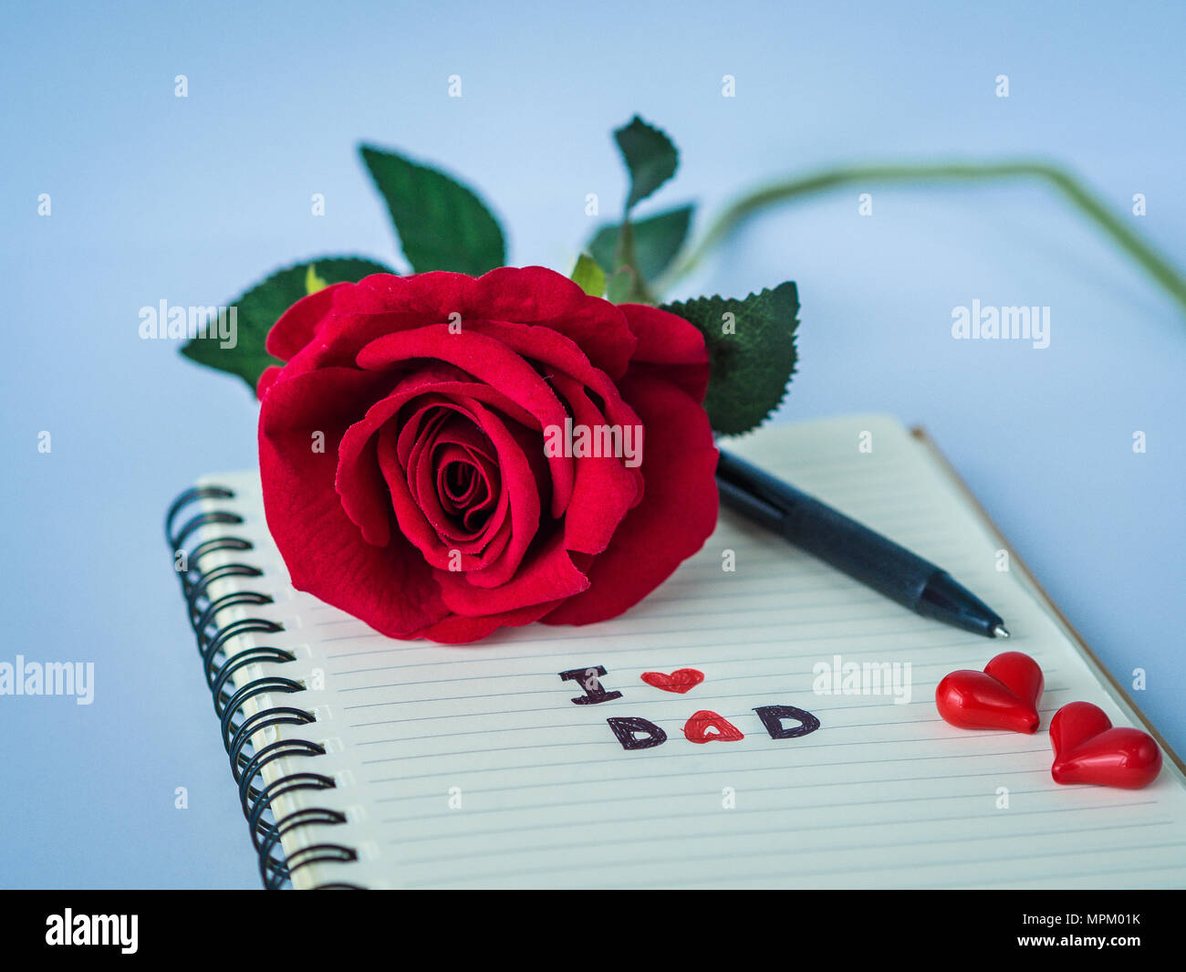Father's day concept. I LOVE DAD message write on note book with red ...