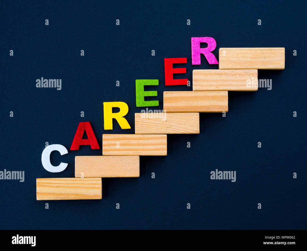 Wood block stacking as step stair with colorful of "CAREER" word on it ...