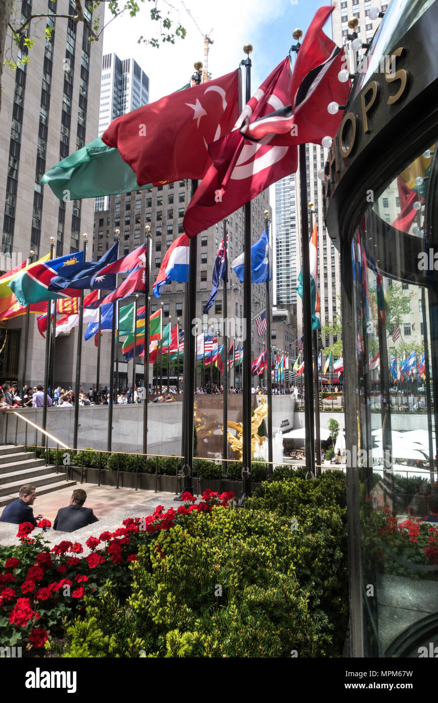 National flags outside the rockefeller center hi-res stock photography ...