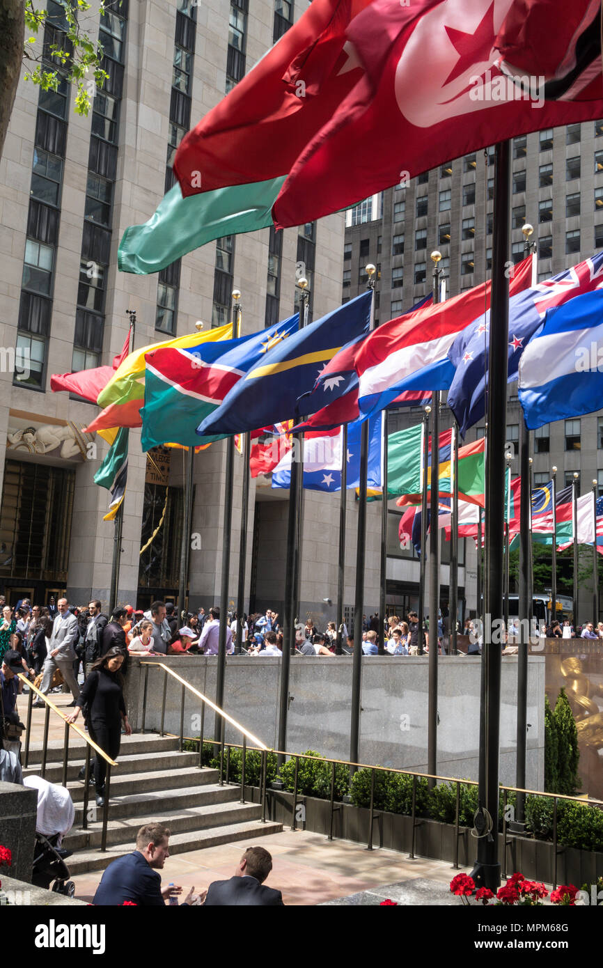 National flags outside the rockefeller center hi-res stock photography ...