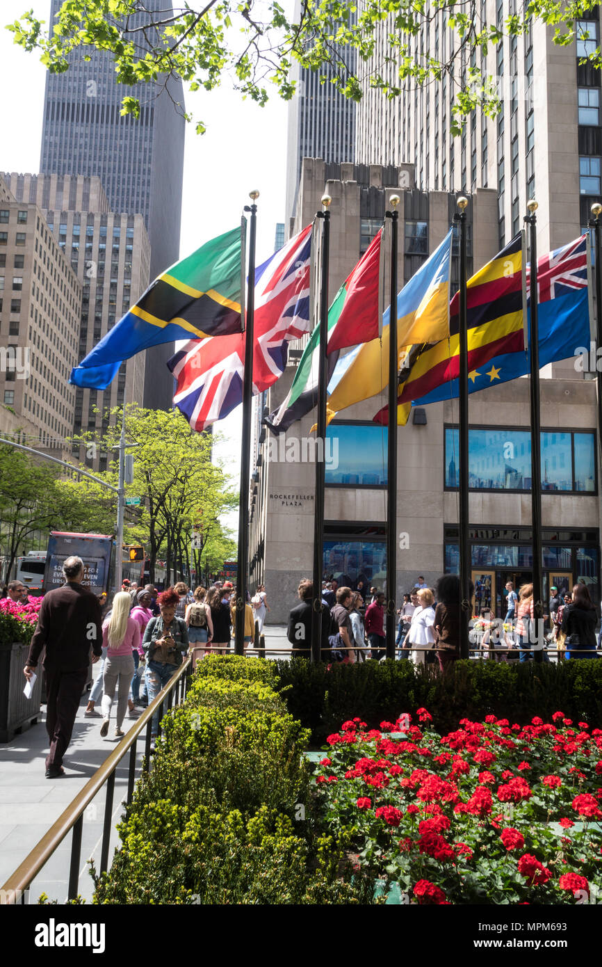 National flags outside the rockefeller center hi-res stock photography ...