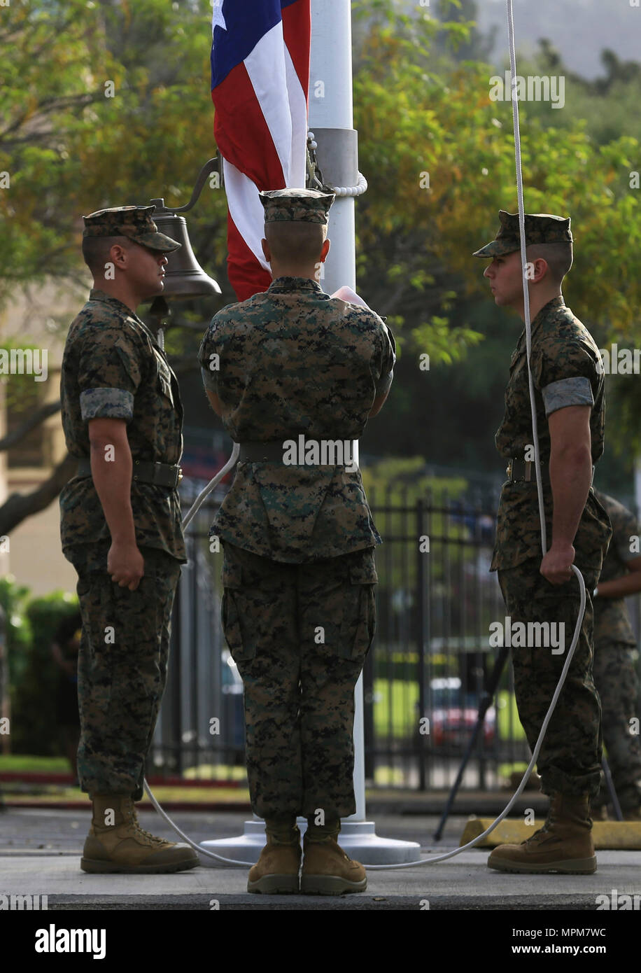 The U S Marine Corps Forces Pacific Color Guard Stands At Attention