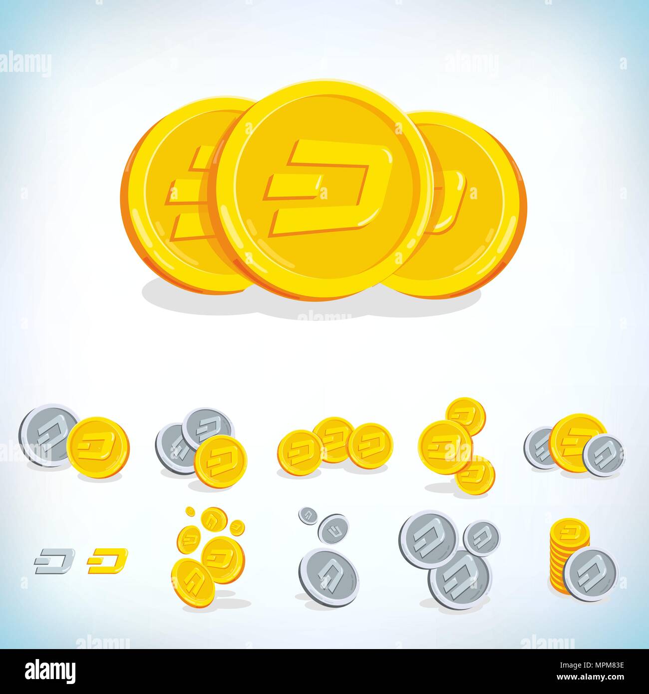 Dash. 2D cartoon coin. Digital currency. Cryptocurrency. Golden coins ...