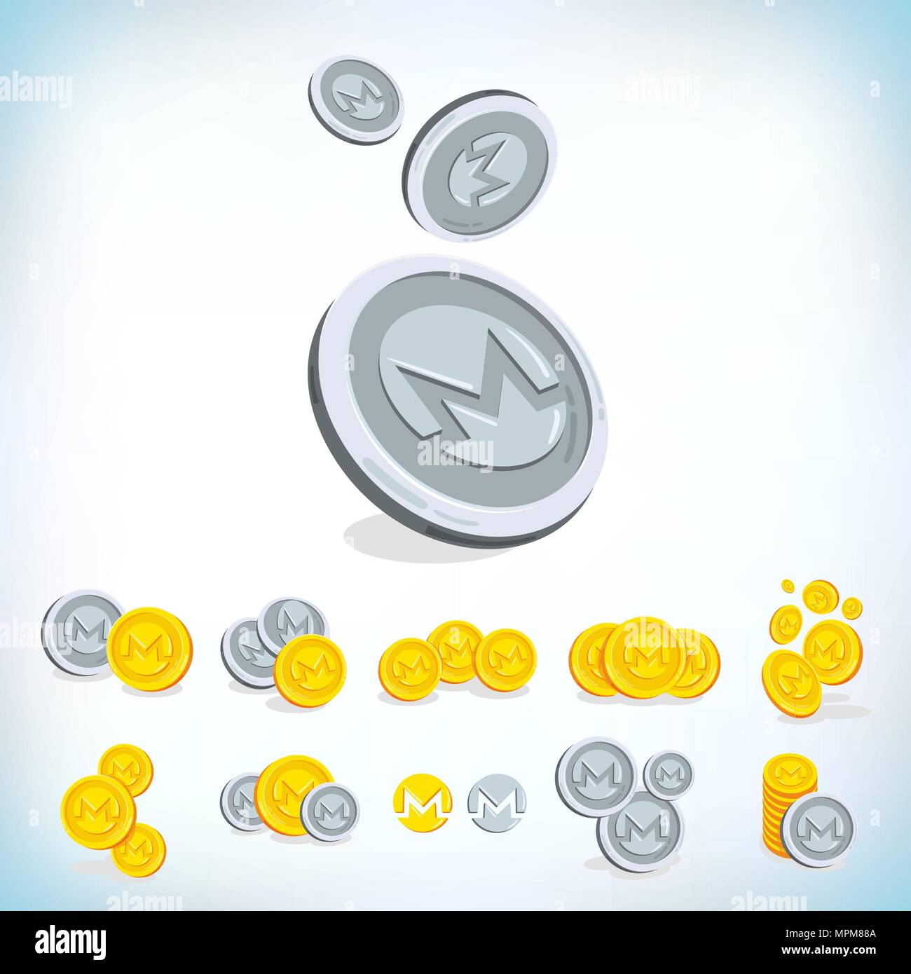 monero. 2D cartoon bit coin. Digital currency. Cryptocurrency. Golden ...