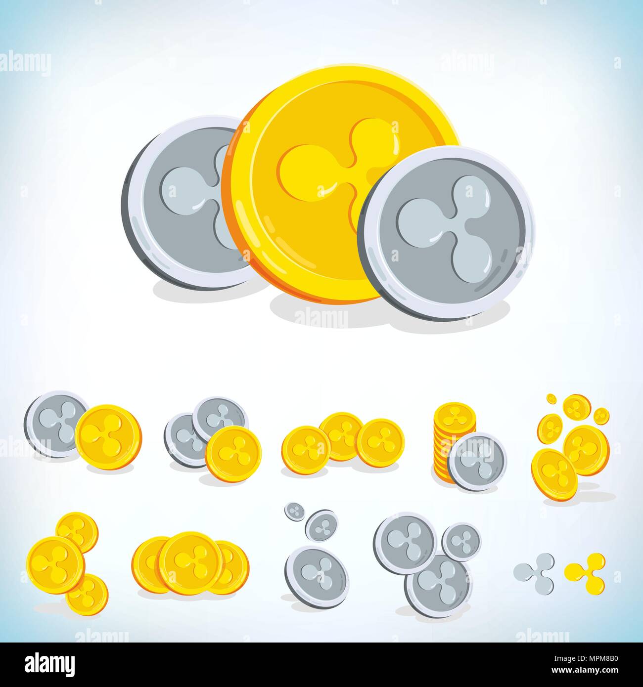 ripple. 2D cartoon coin. Digital currency. Cryptocurrency. Golden coins ...