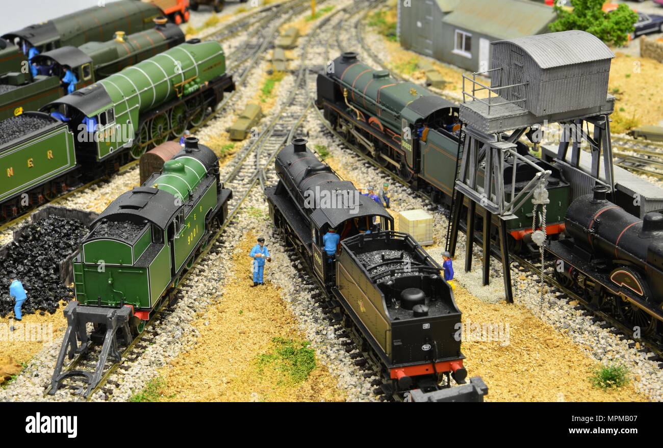 Model steam engines in a Fiddle yard Stock Photo - Alamy