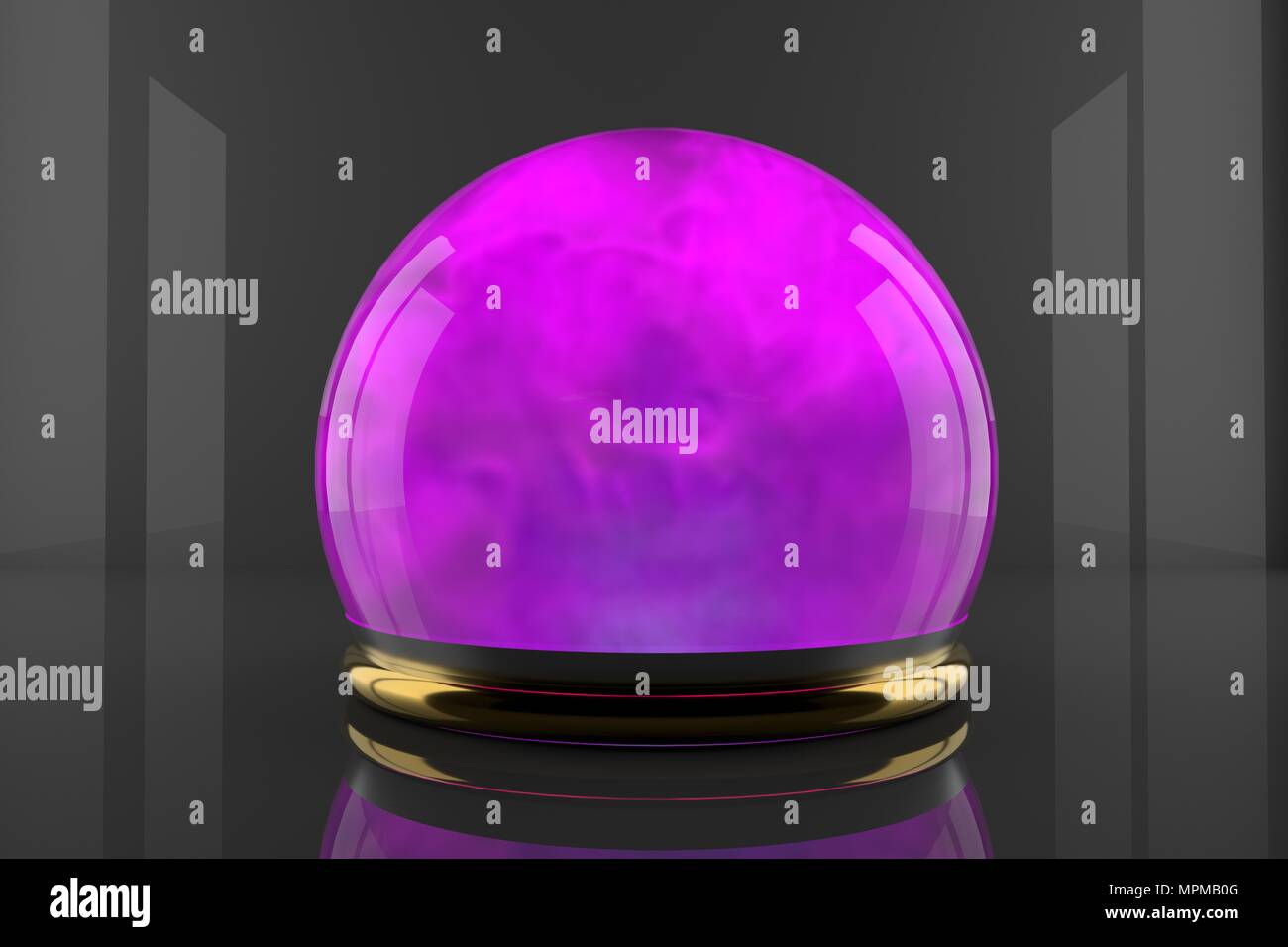 Crystal ball with fume particles motion. Cyan color gas inside a glass ...