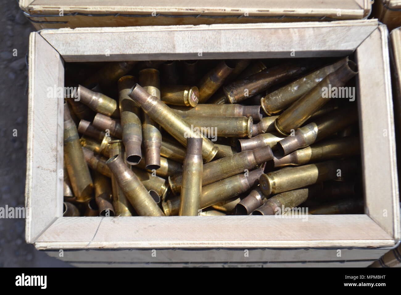 Spent .50 cal. casings in a box during 3rd Battalion, 41st Infantry ...