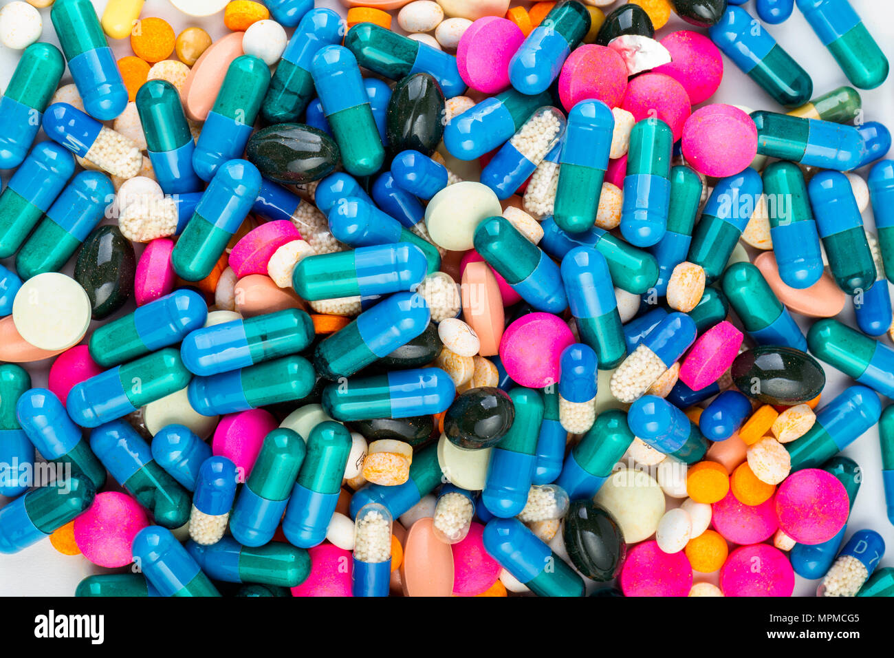 Medication with different types and colours. Tablets and pils ...