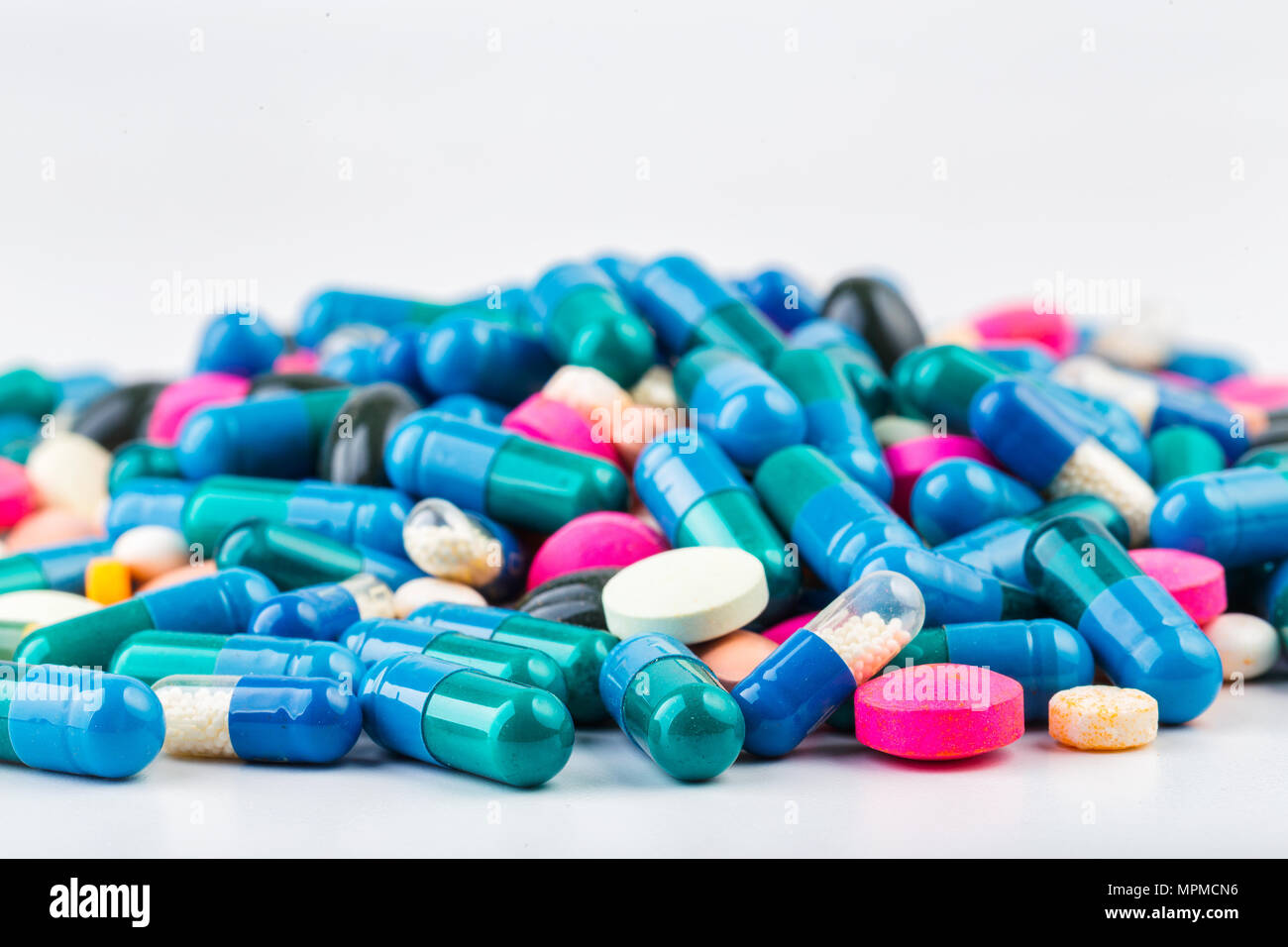 Medication with different types and colours. Tablets and pils ...