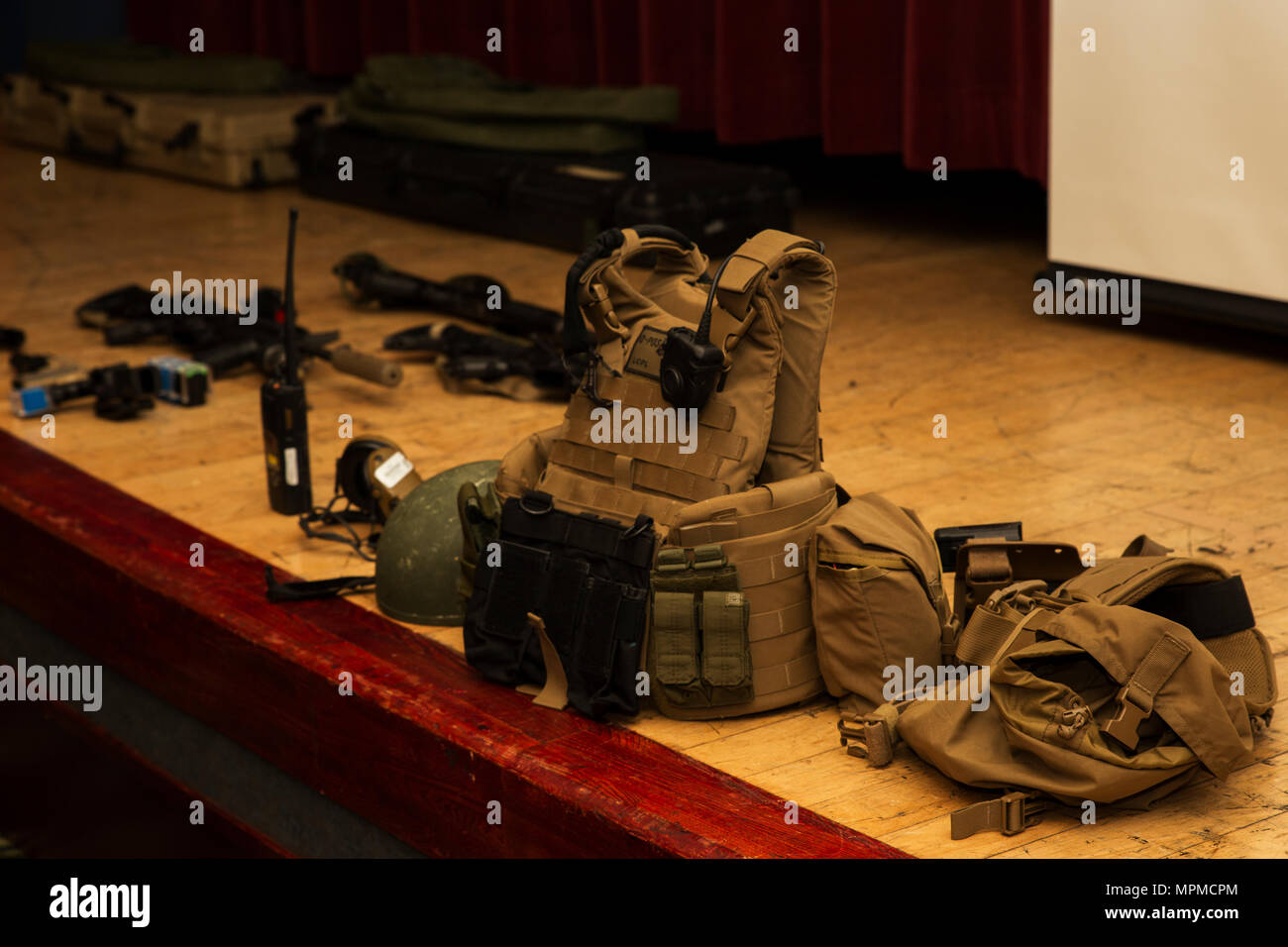 Gear utilized by the Special Reaction Team (SRT) sits on display for ...