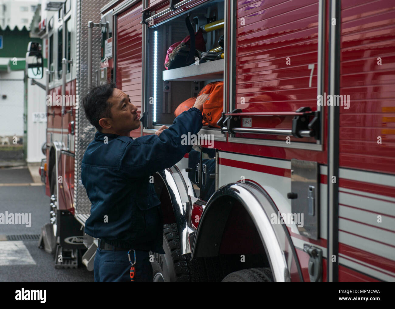 SASEBO, Japan (Mar. 29, 2017) Firefighter Tomoaki Kawano, assigned to ...