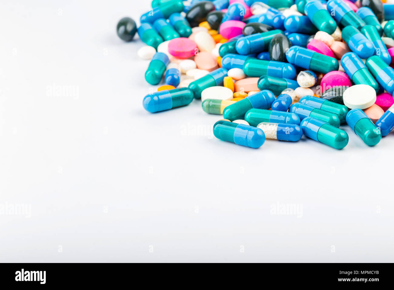 Medication with different types and colours. Tablets and pils ...