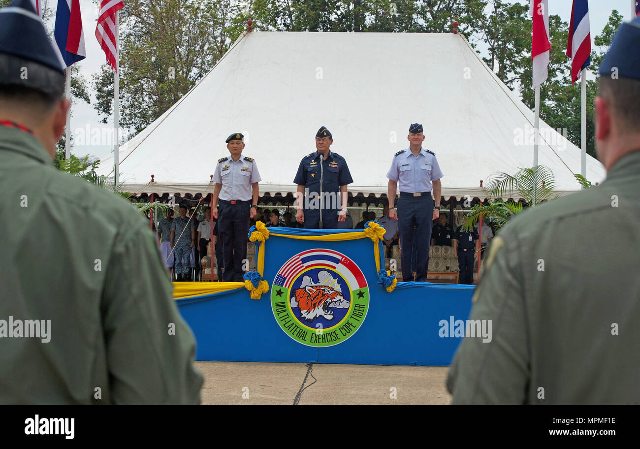 Royal Thai air force (RTAF) Air Chief Mashal Surasak Toongtong (center ...