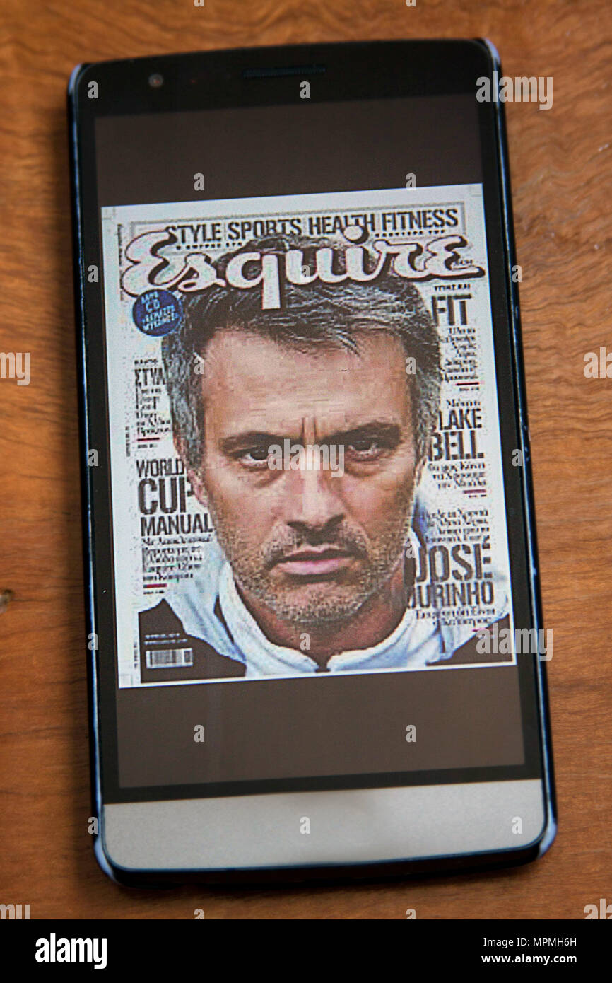 José Mourinho on the cover of Esquire magazine on smartphone Stock ...