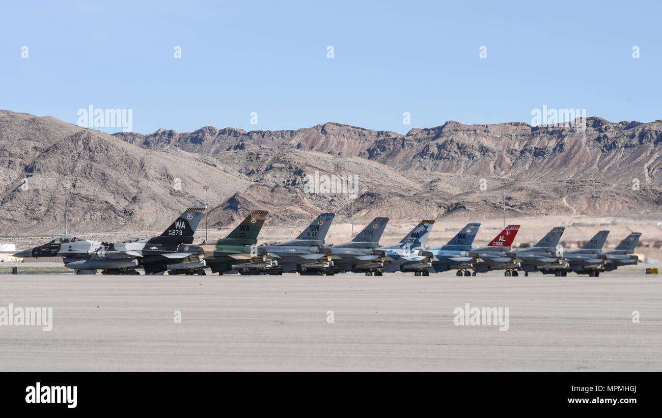 Aircraft line up prior to takeoff March 9, 2017, during Red Flag 17-2 ...