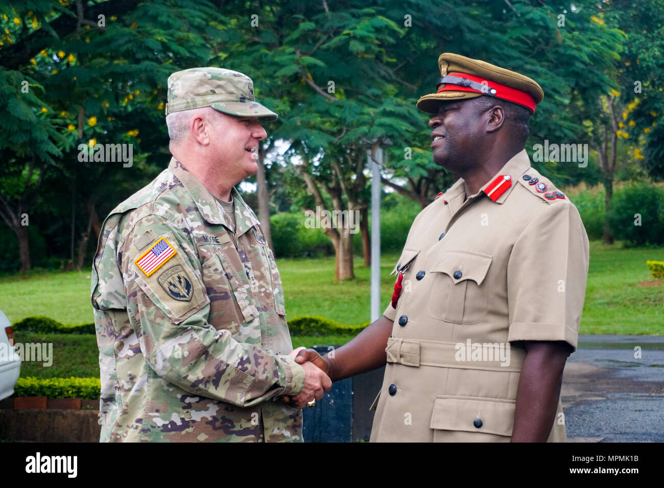 U.S. Army Brig. Gen. Kenneth Moore, U.S. Army Africa deputy commander, meets with Malawi Brig ...