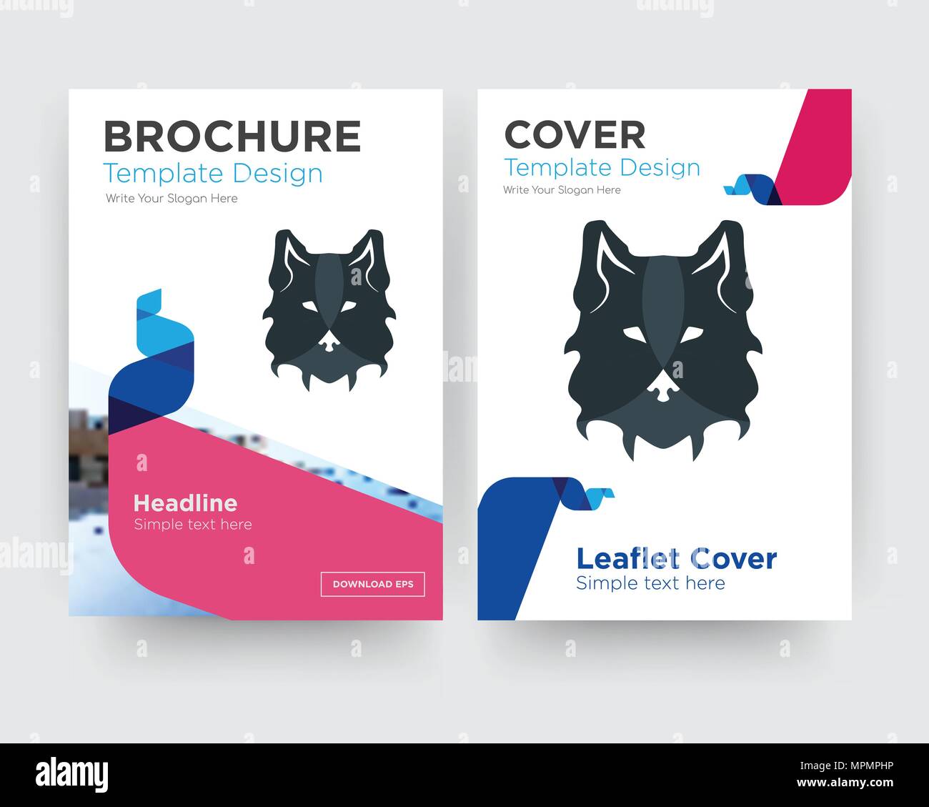 wolf face brochure flyer design template with abstract photo background ...