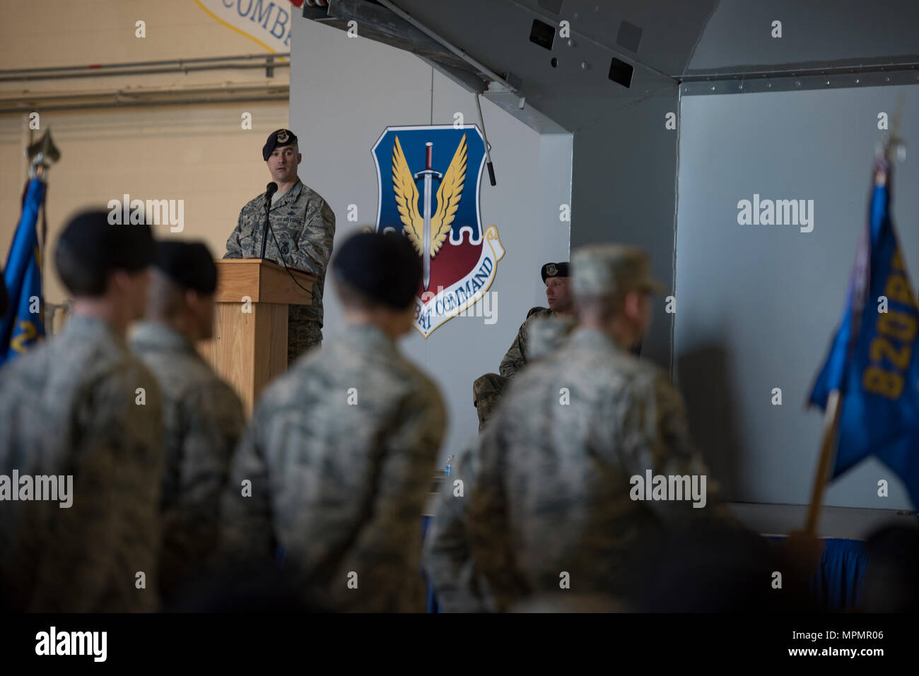 Col. Kevin Walker, 820th Base Defense Group commander, speaks during ...
