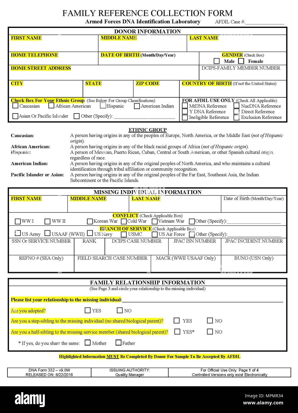 The new collection form. All consents and requests are on one form now ...