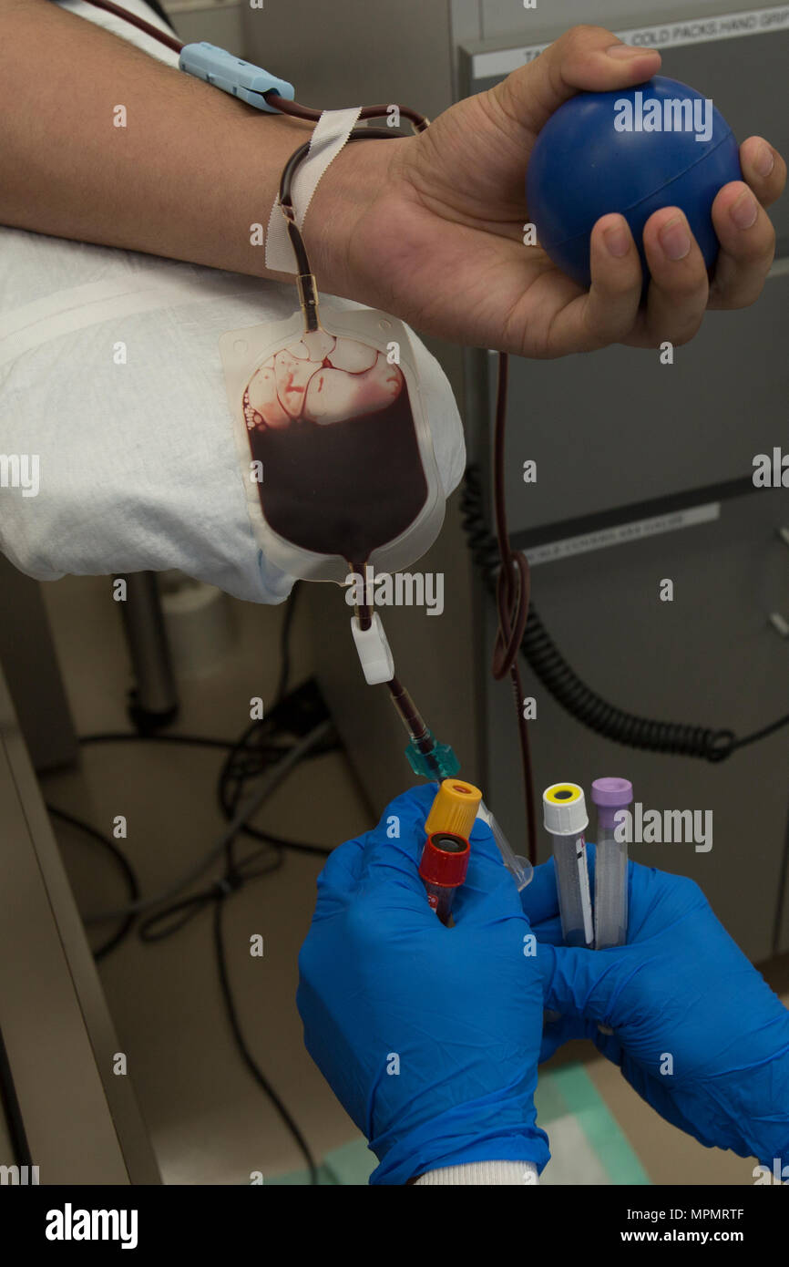 A technician draws blood April 3 at the Armed Services Blood Bank ...