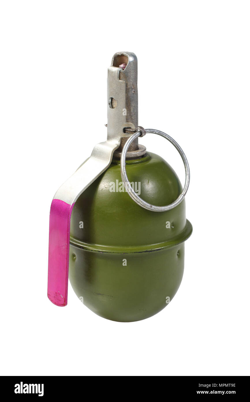 green hand grenade isolated on a white background Stock Photo - Alamy