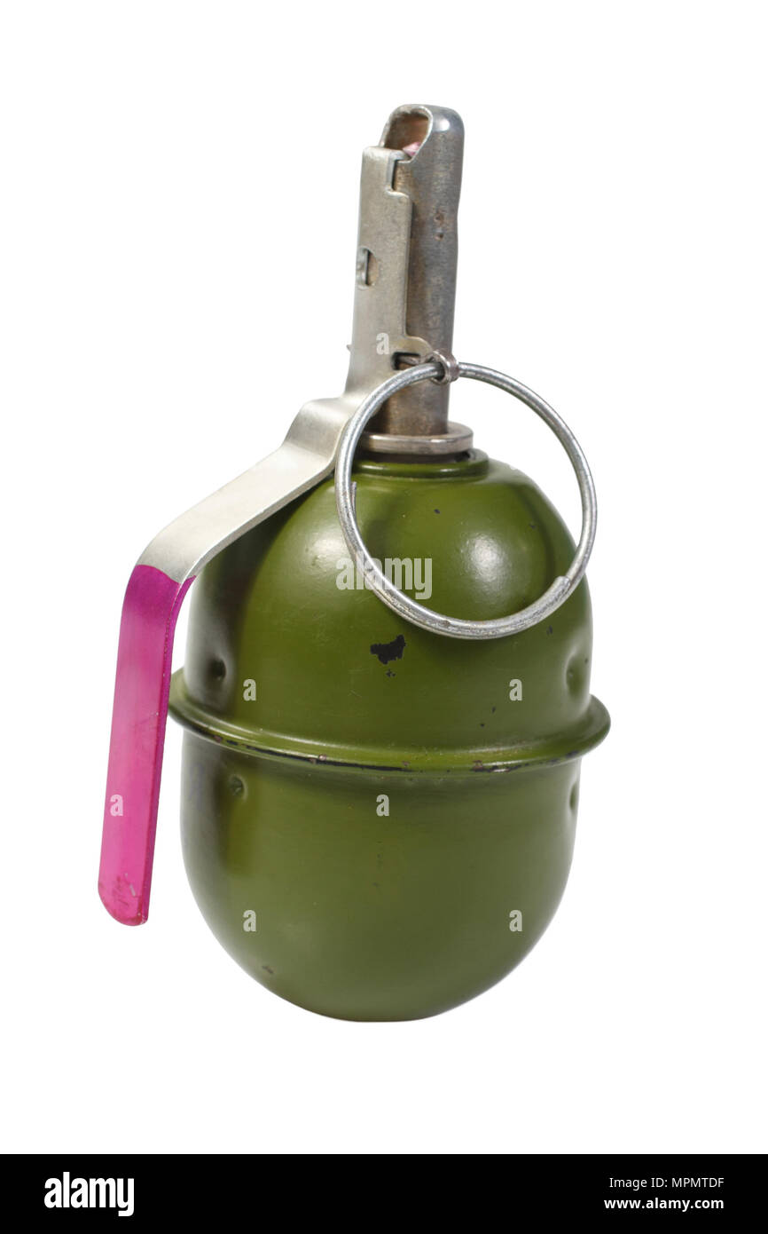 green hand grenade isolated on a white background Stock Photo - Alamy