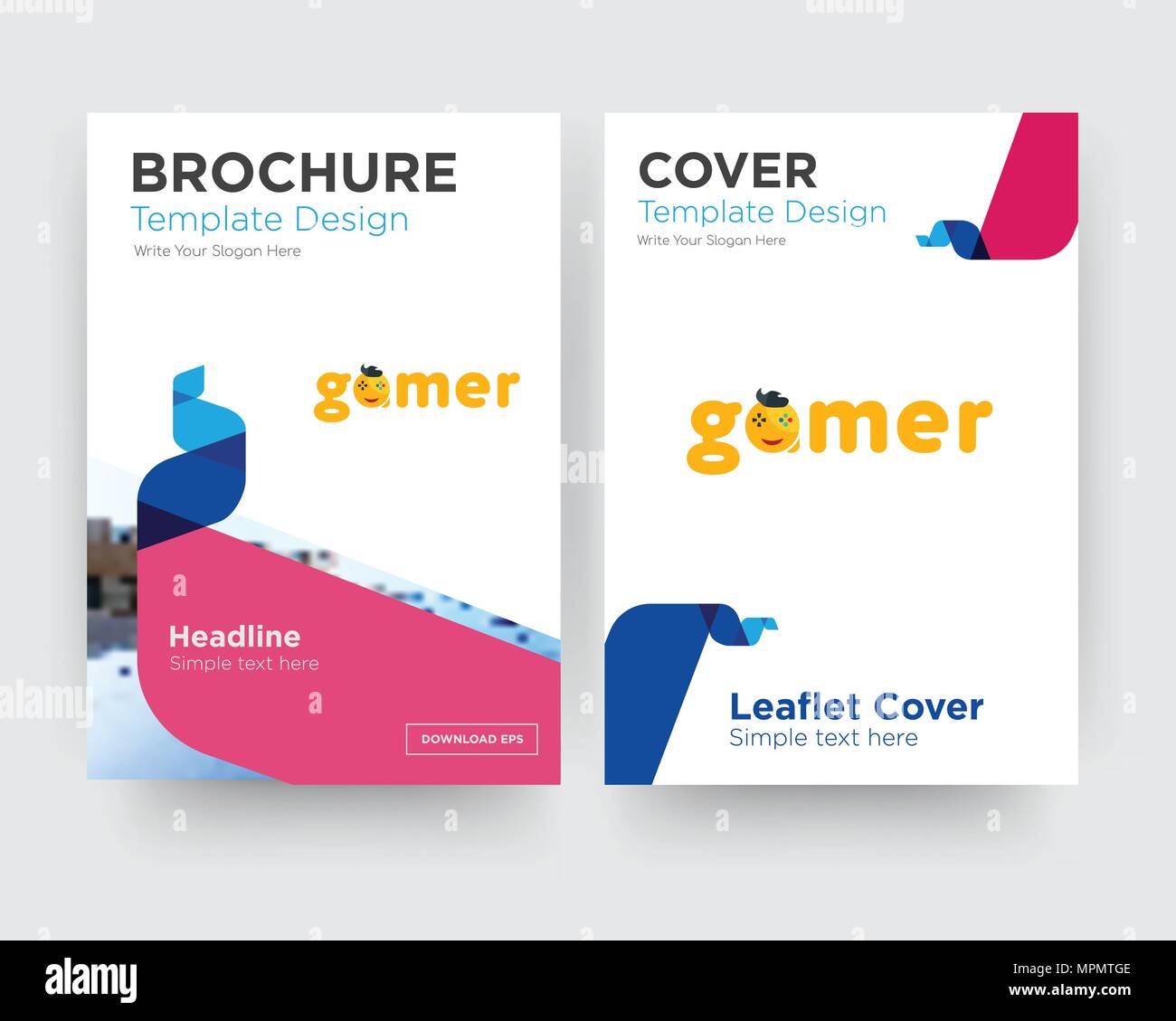 gamer brochure flyer design template with abstract photo background ...