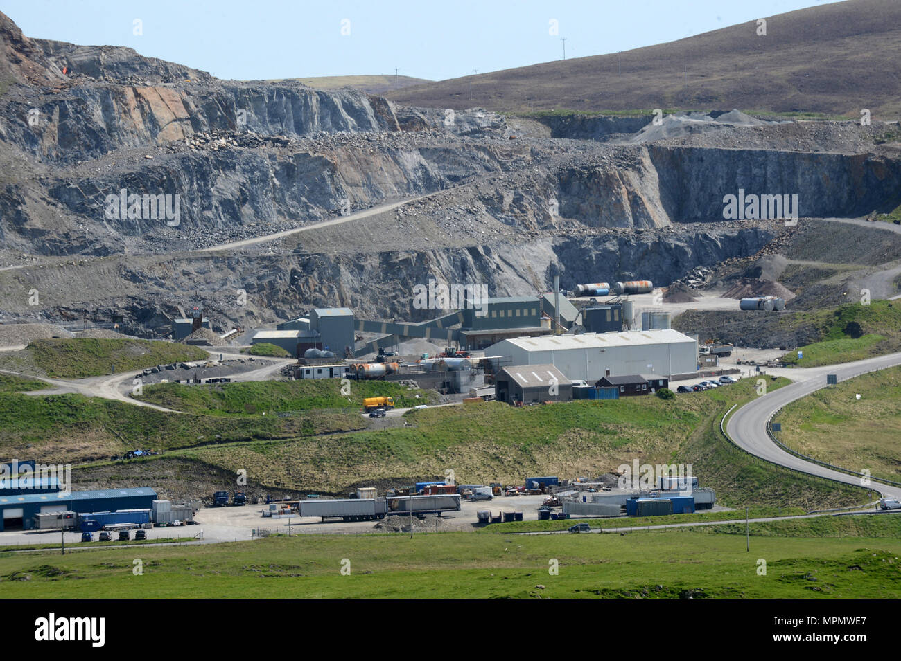 Scord open quarry in cliff face with roads and workshops at the bottom ...
