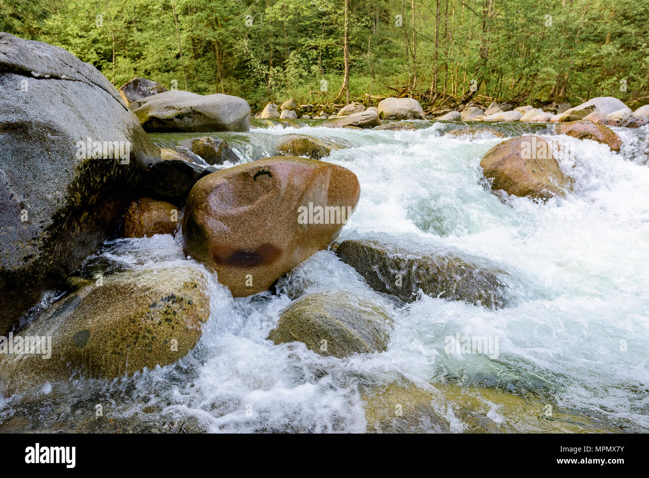 River rapids, boulders, Lynn Headwaters Regional Park, North Vancouver ...