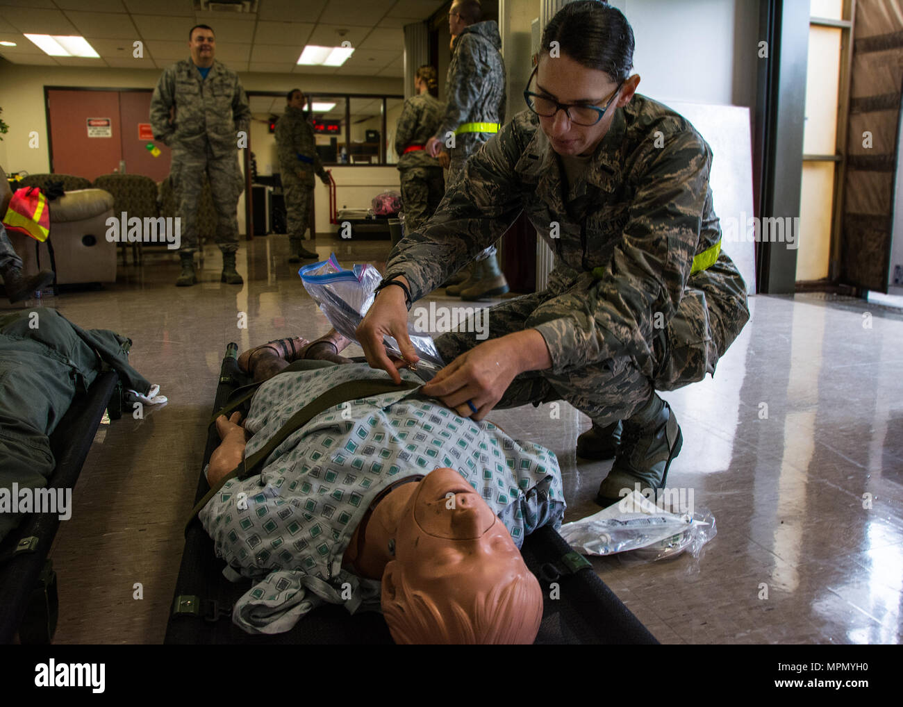 1st Lt. Andrea Nofi, 60th Inpatient Squadron nurse, stages a medical ...