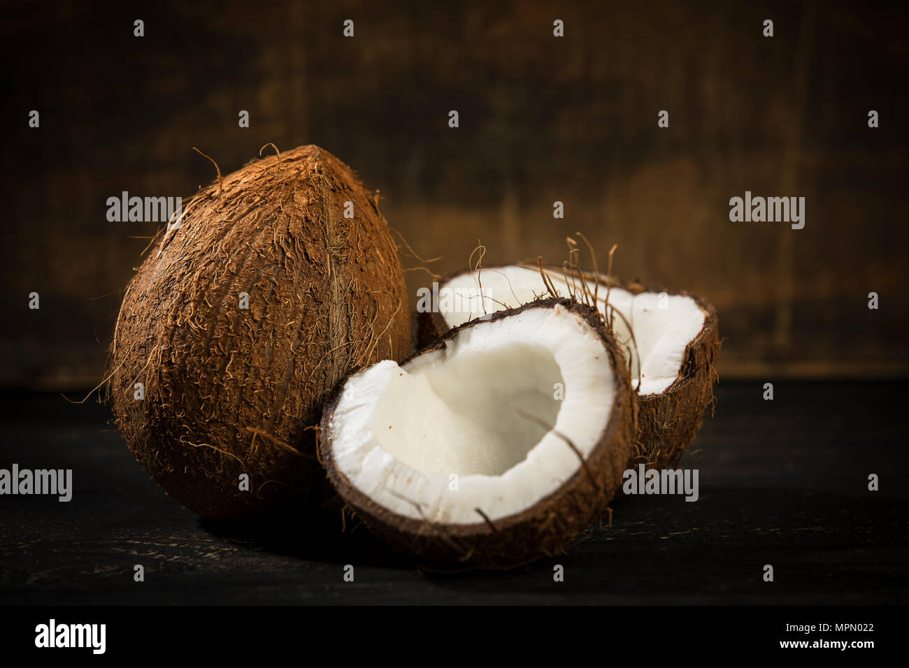 Opened coconut, close-up Stock Photo - Alamy