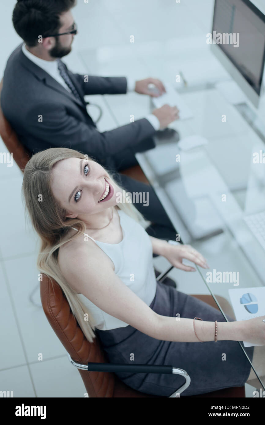 top view young financial department employee in the office Stock Photo ...