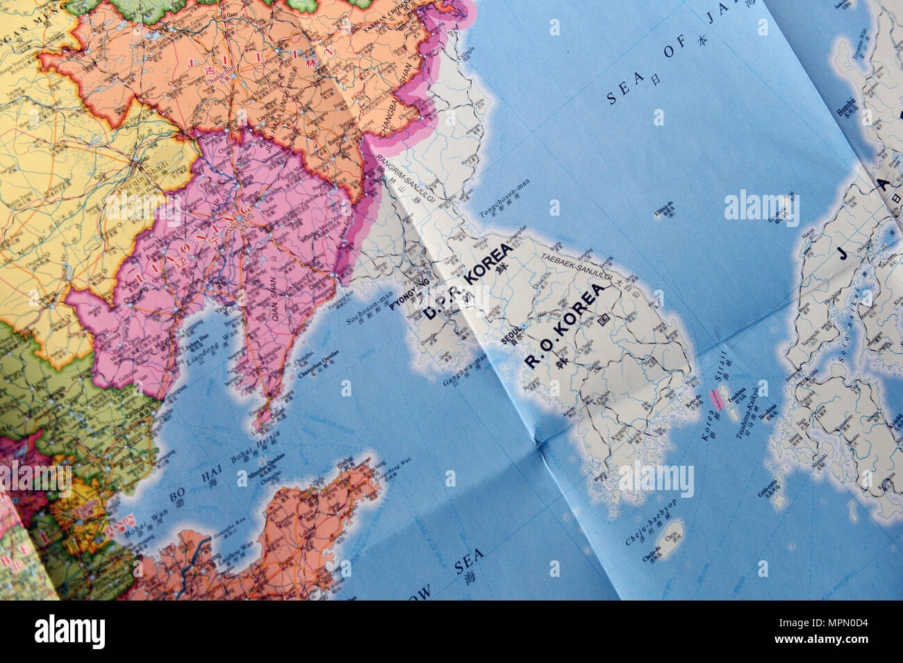 Unfolded map of North and South Korea D.P.R Korea and R.O Korea Stock ...