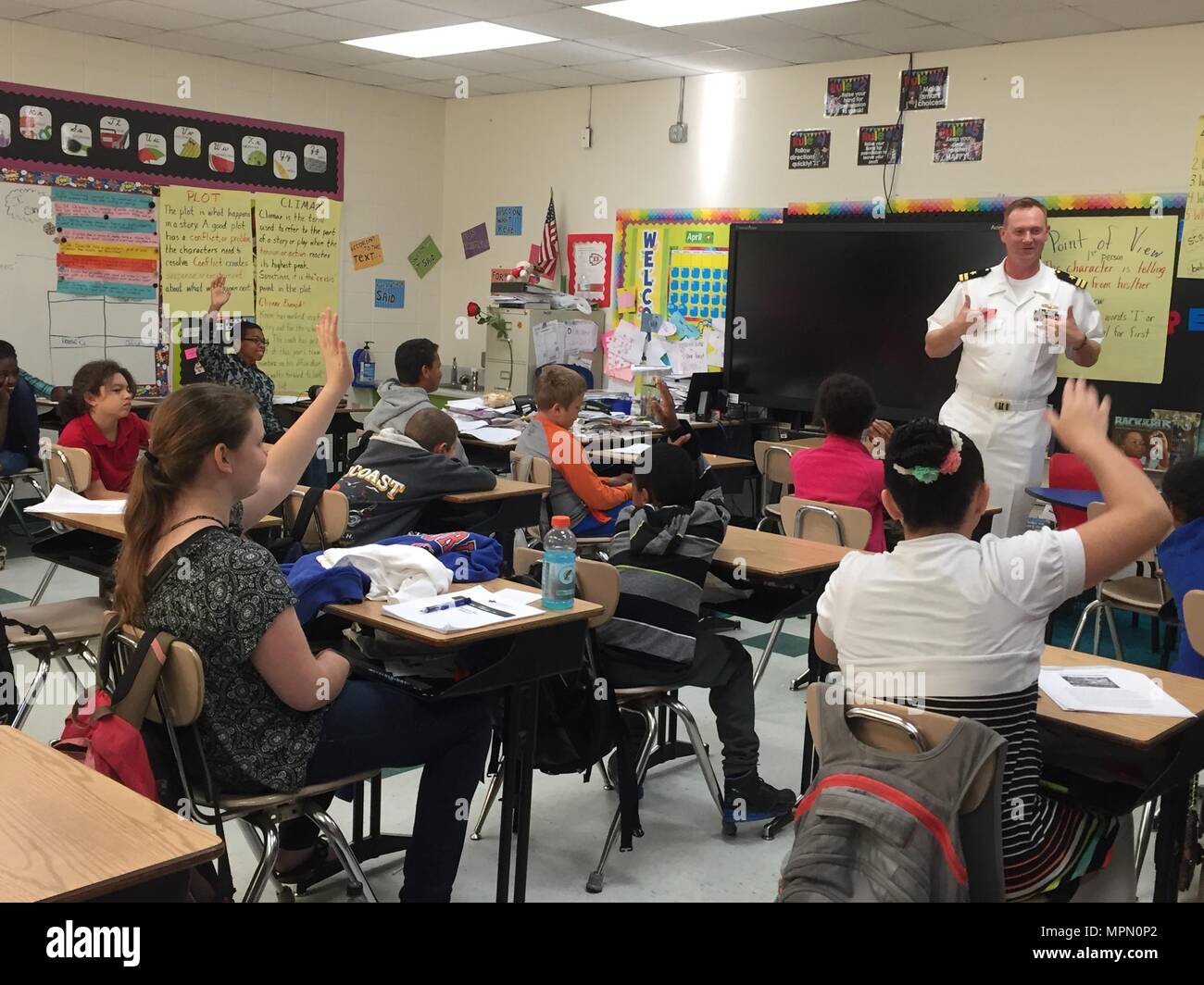 Lt. Justin Shaw talks to fifth grade students about his career in the ...