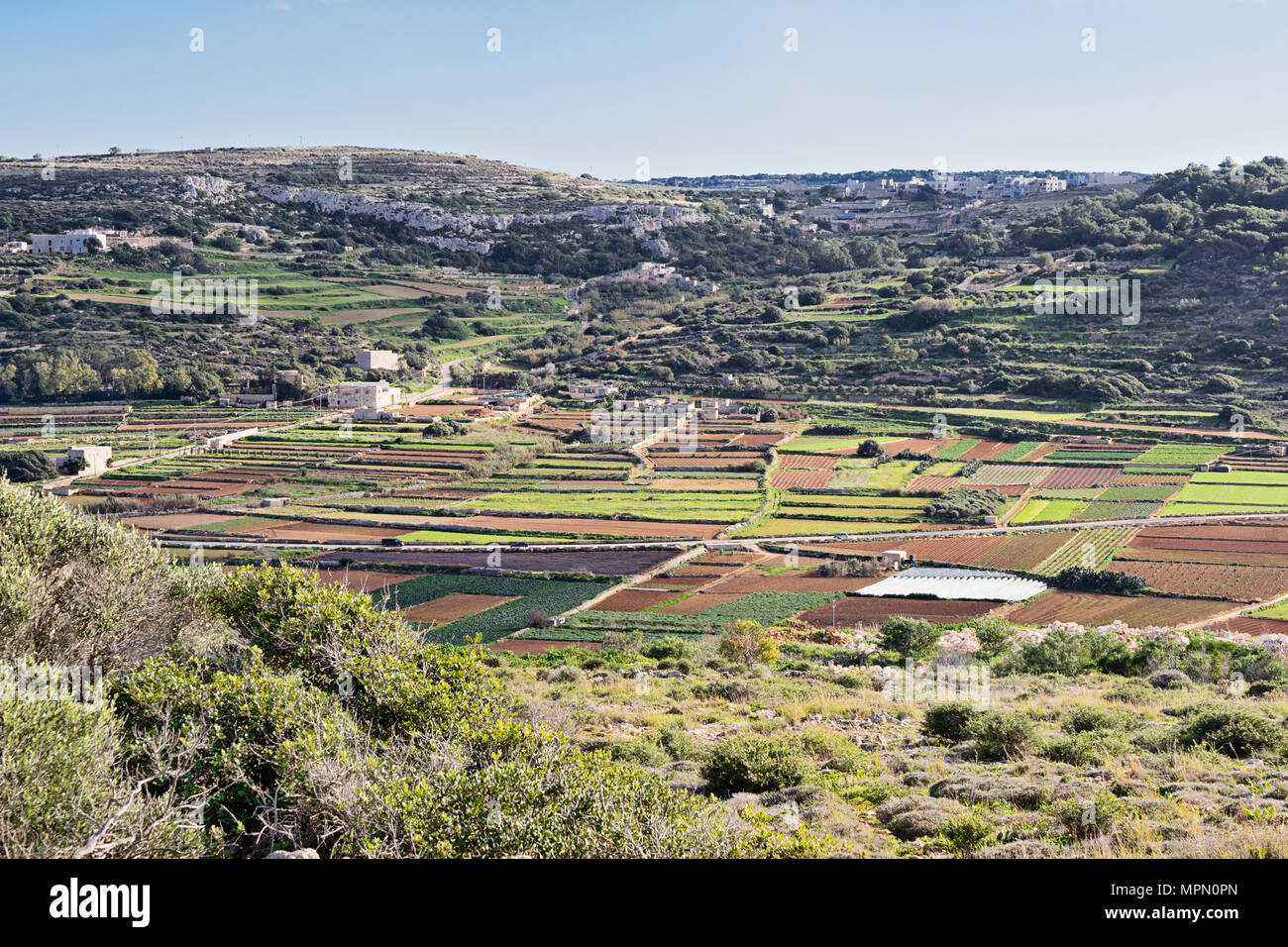 Panoramic scenic view of typical winter Malta fields top view Stock ...
