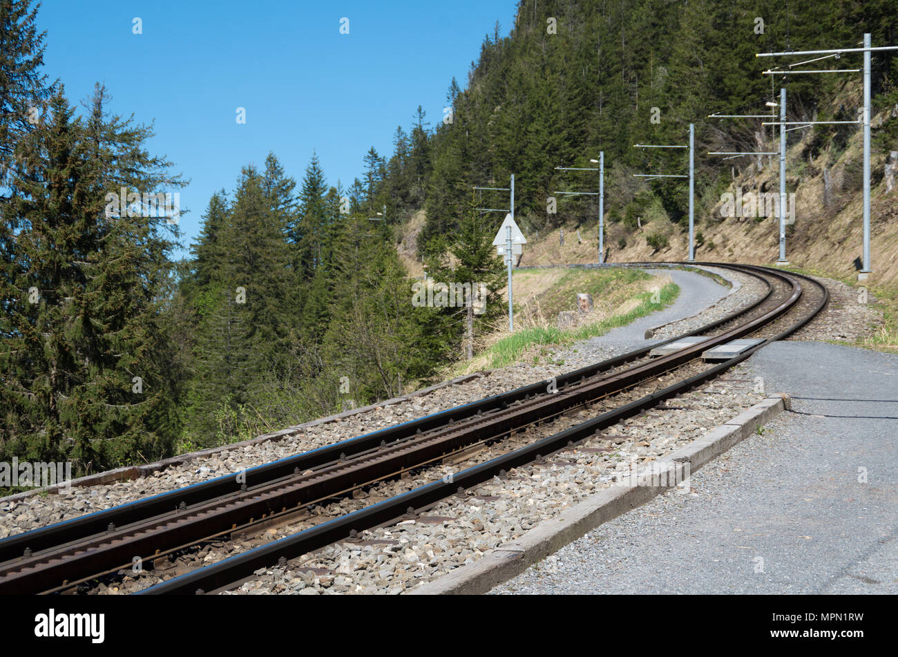 Train tracks (railway) on mount rigi to take guests from various ...