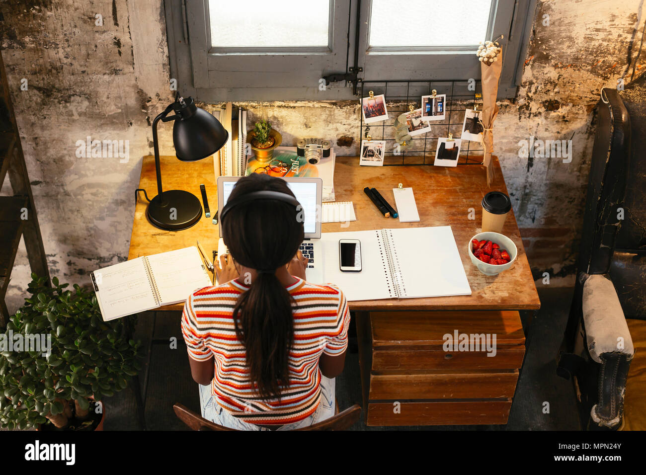 Laptop desk back view hi-res stock photography and images - Alamy