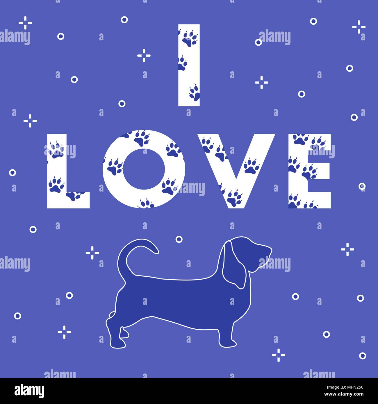 Phrase: I Love and dog. The message is decorated with traces. Template ...