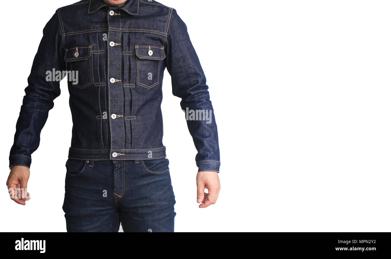 Close up jeans denim jacket isolated on white background Stock Photo ...