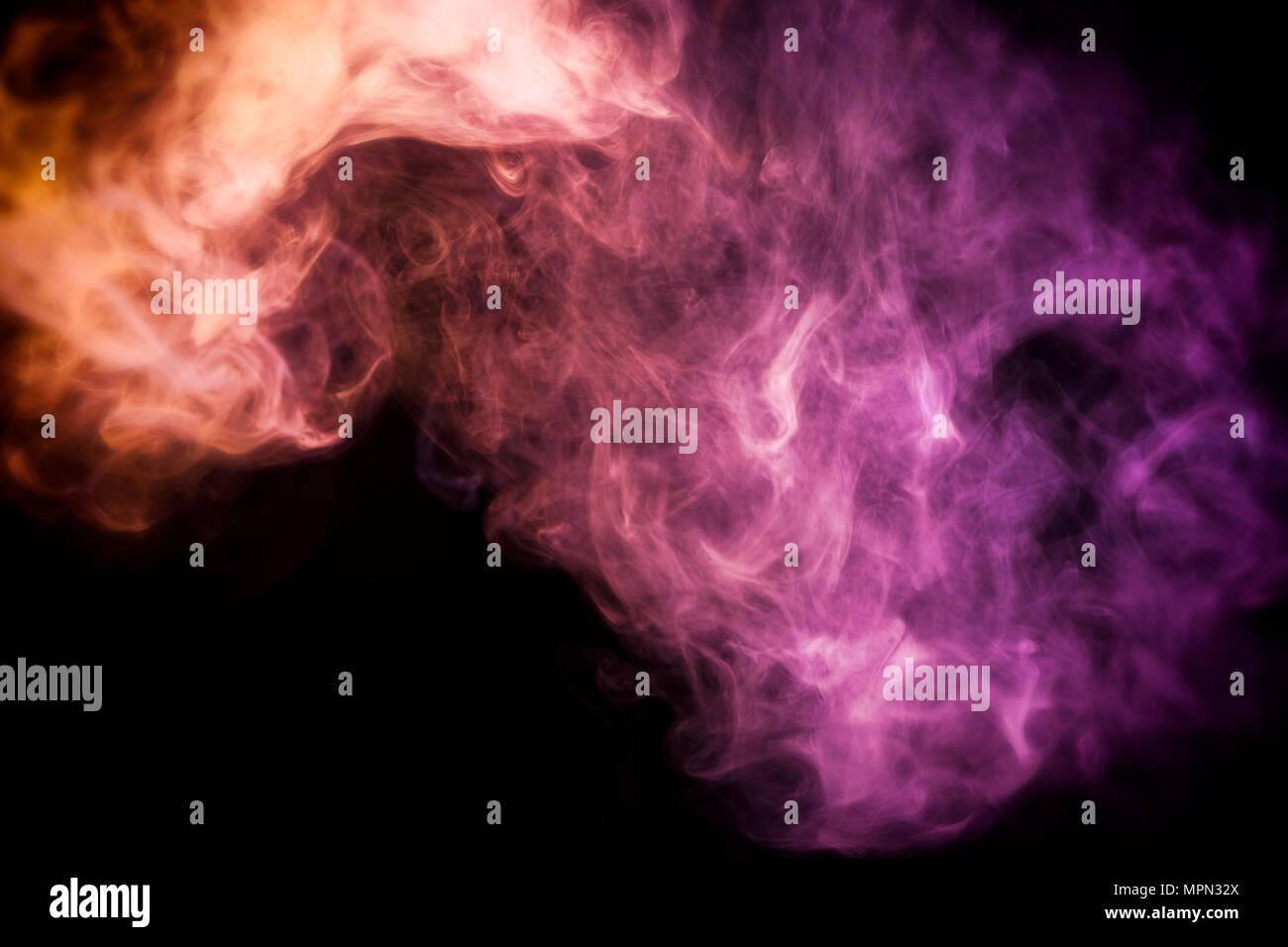 Cloud of red and pink smoke on a black isolated background. Background ...