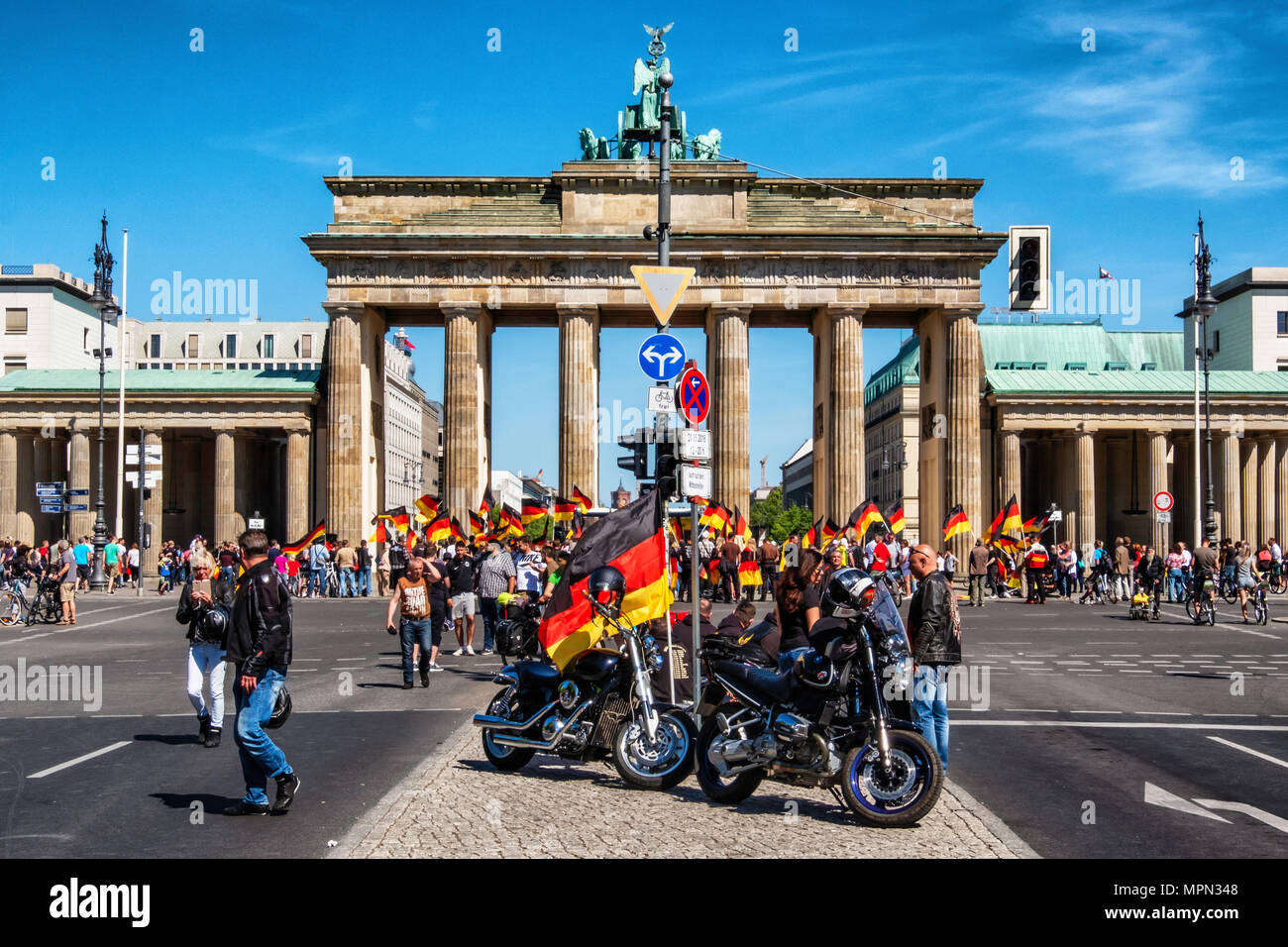 Berlin Mitte, Hundreds of Bikers protest at the Brandenburg Gate for ...
