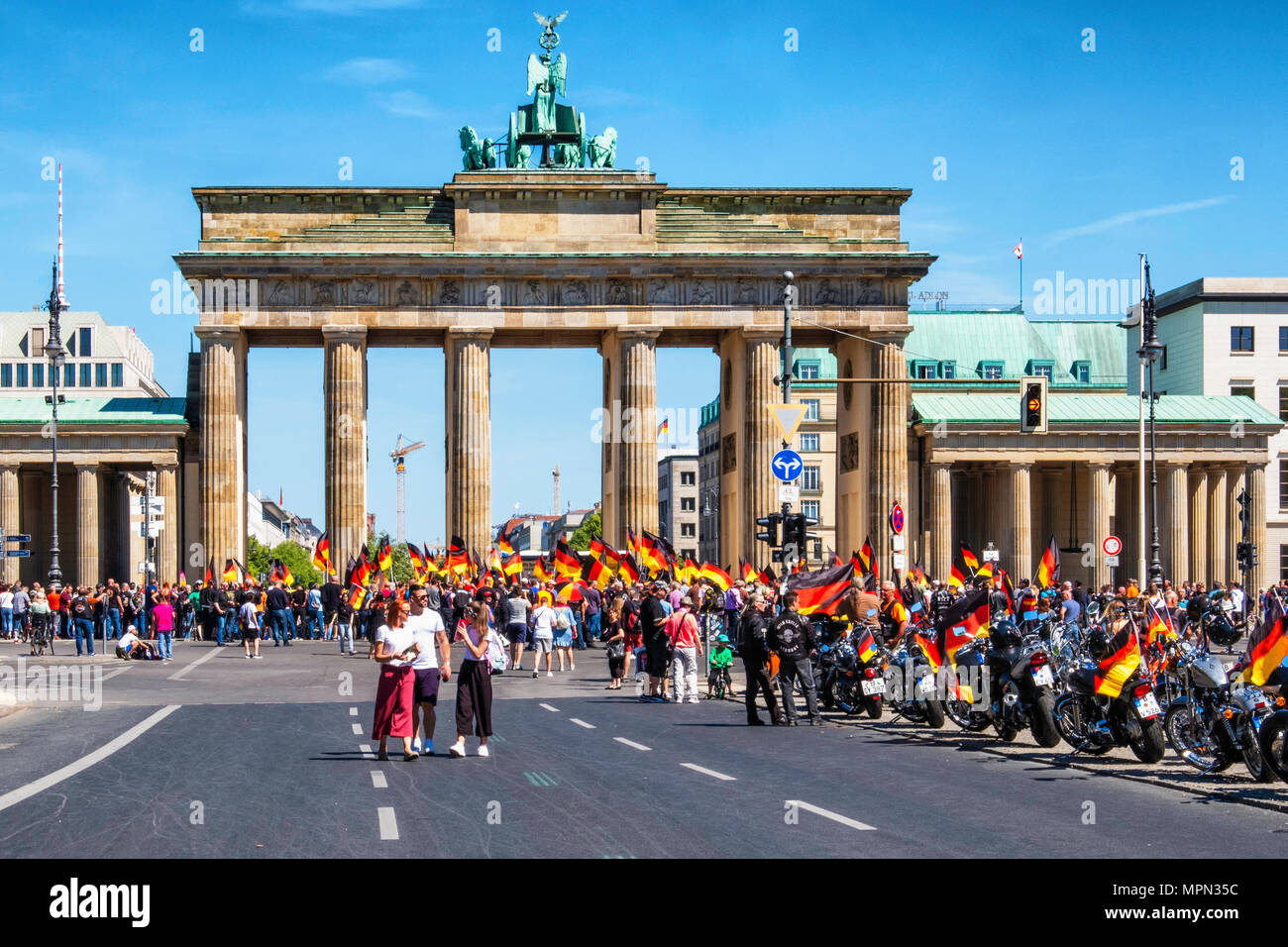 Berlin Mitte, Hundreds of Bikers protest at the Brandenburg Gate for ...