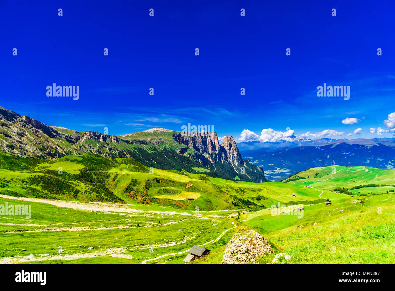Panoramic view over Schlern mountain in South Tyrol - Italy Stock Photo ...