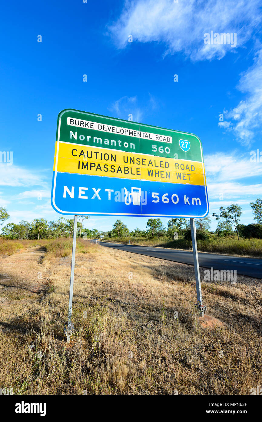 Road sign along the Burke Developmental Road, Far North Queensland, FNQ ...