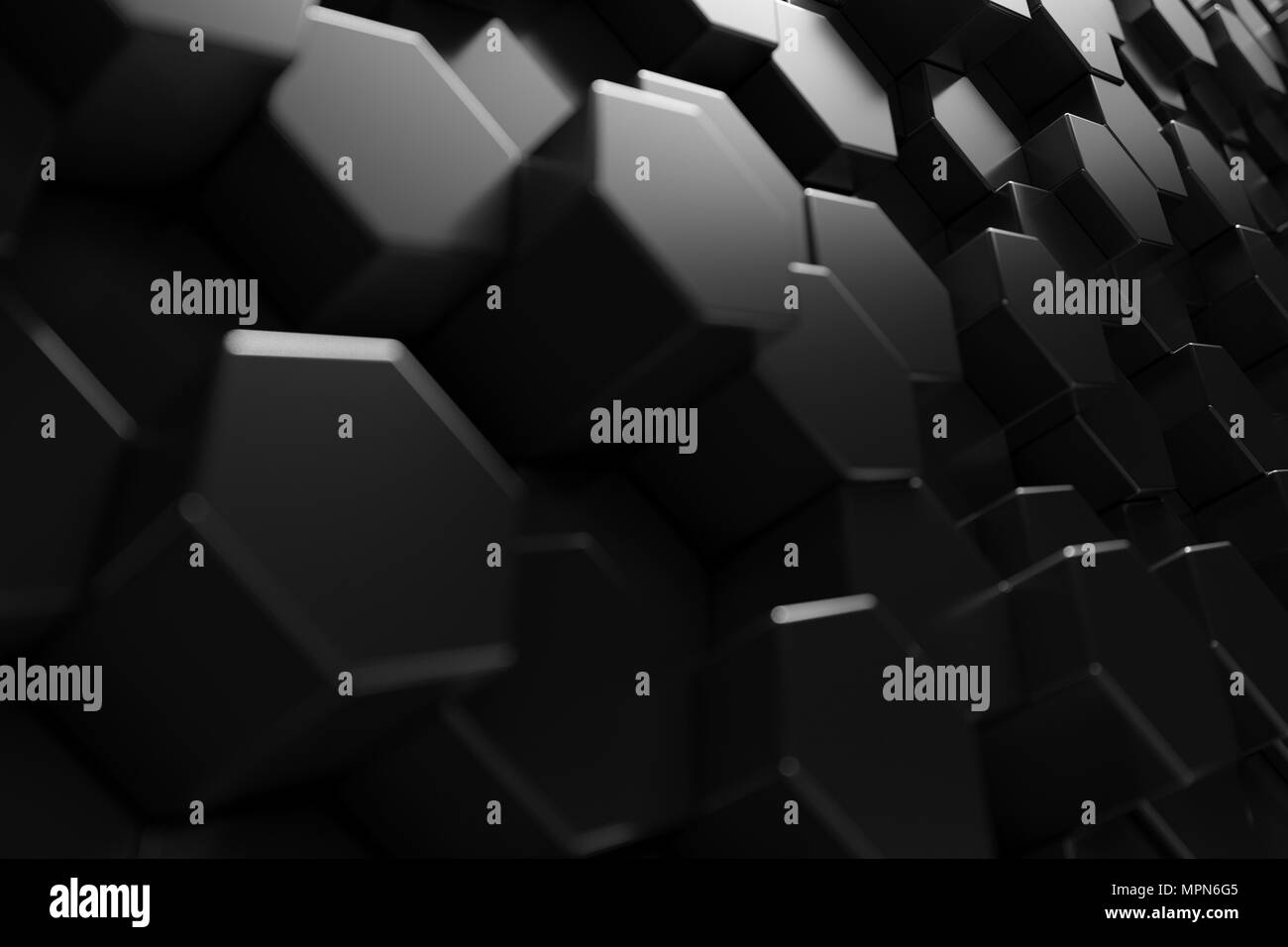 Abstract geometric surface. Hexagonal black background, 3D Rendering ...