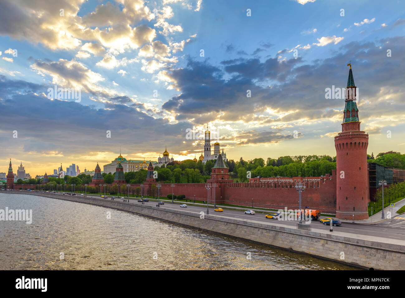 Moscow sunset city skyline at Kremlin Palace Red Square and Moscow ...
